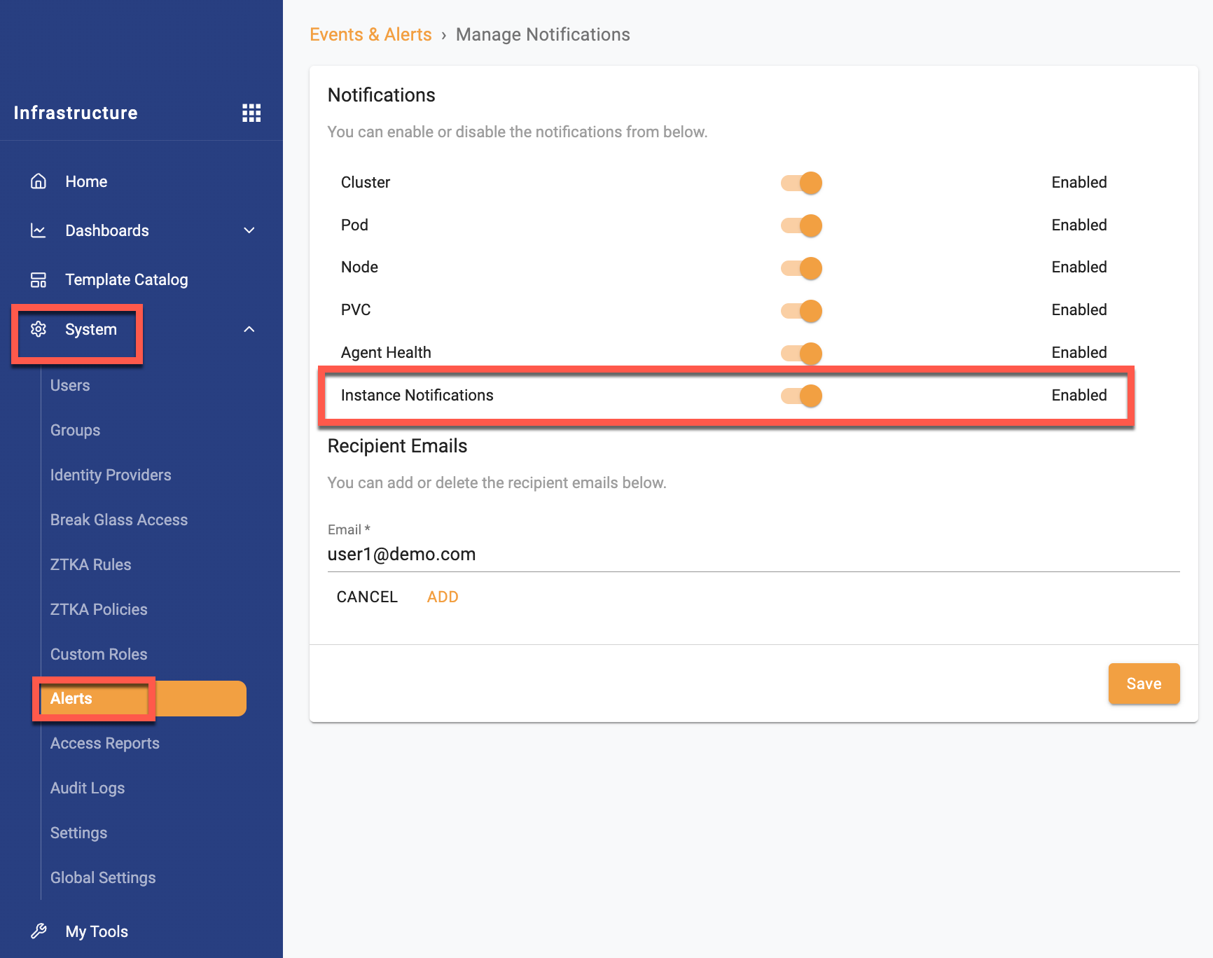 PaaS Instance Email Notifications - Rafay Product Documentation