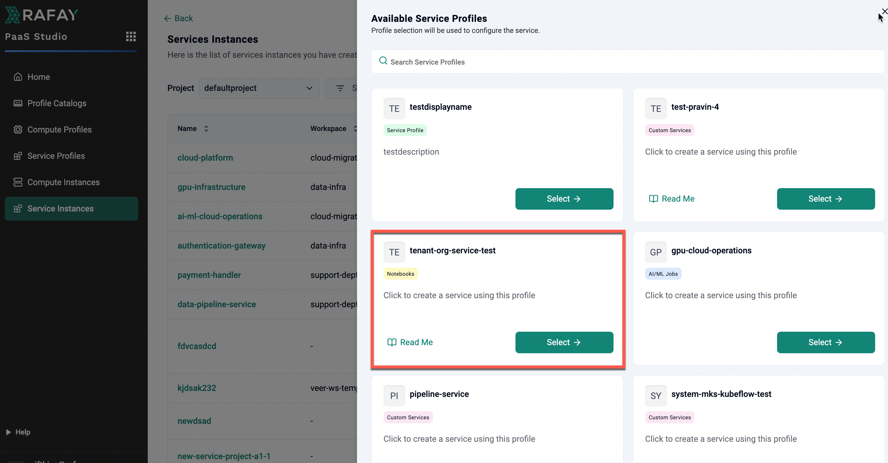 Default Compute and Service Profiles - Rafay Product Documentation
