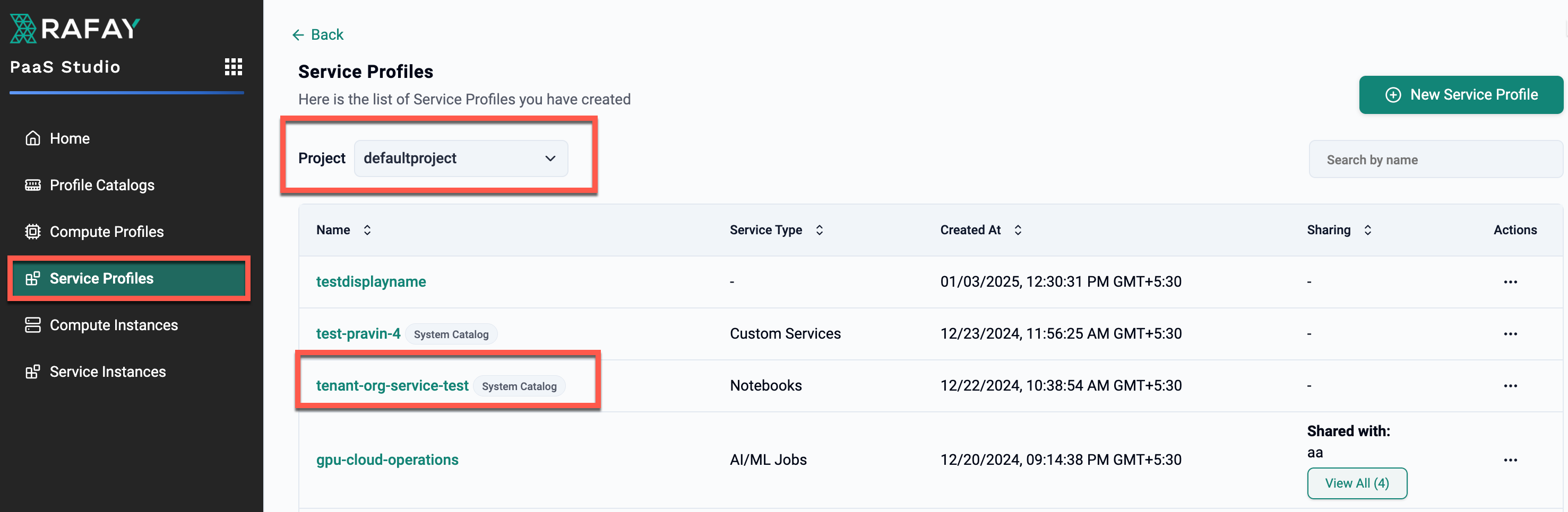 Default Compute and Service Profiles - Rafay Product Documentation