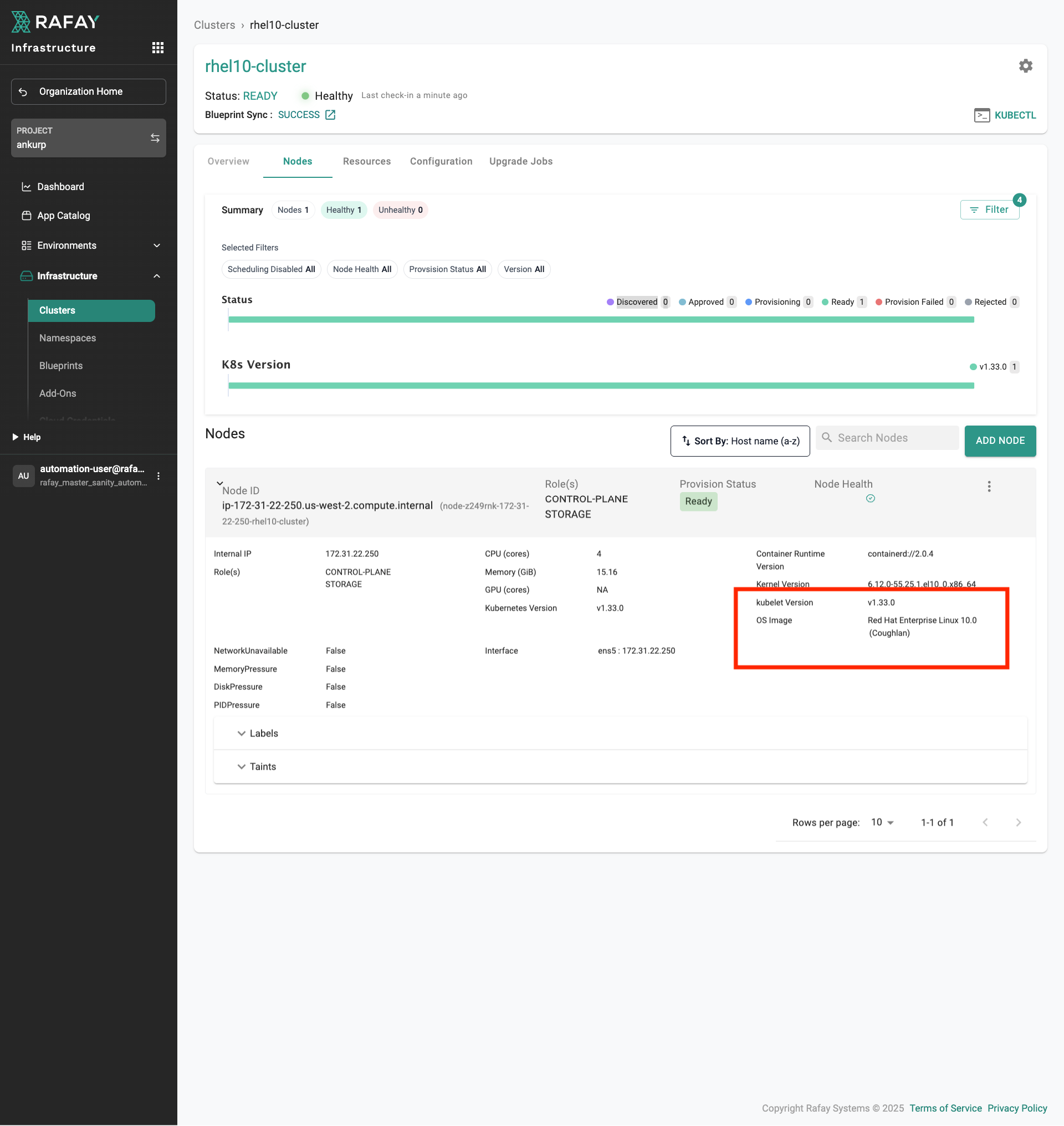 Upstream Kubernetes on RHEL 10 using Rafay - Rafay Product Documentation