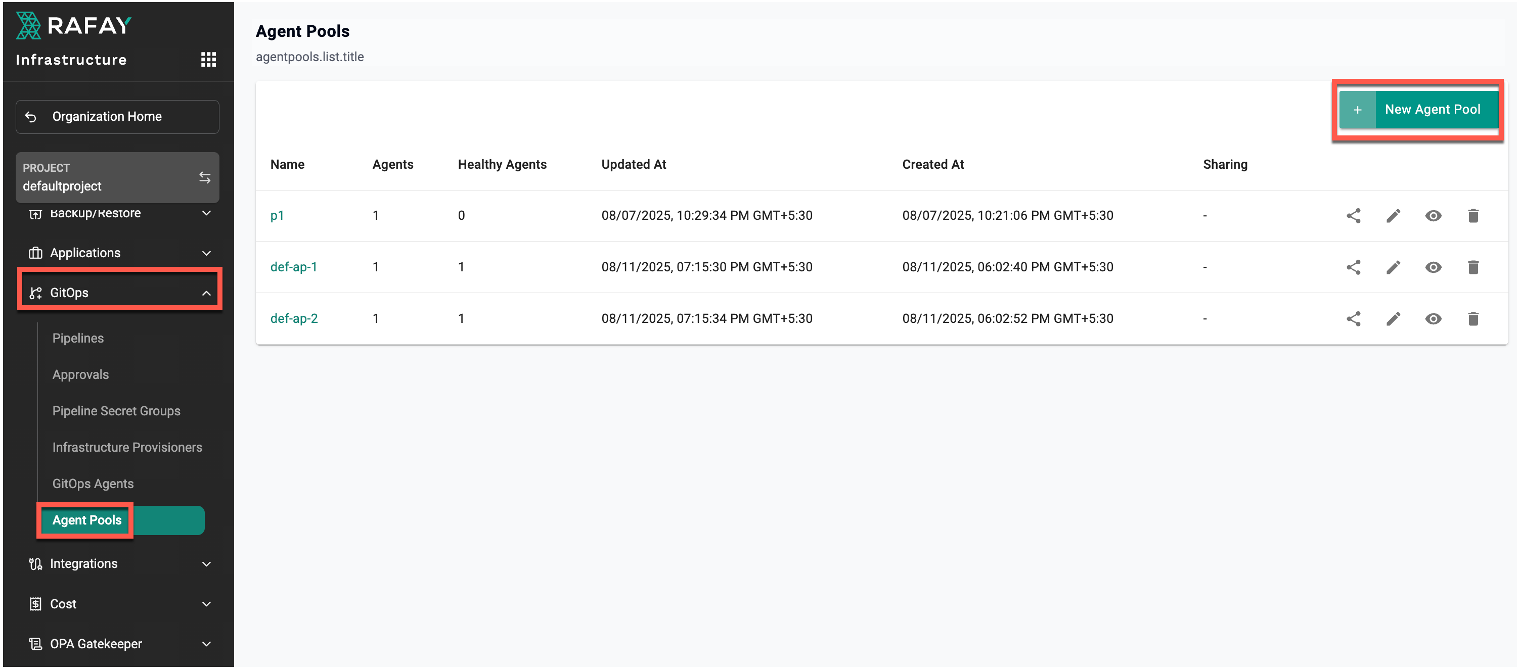 Managing Agent Pools - Rafay Product Documentation