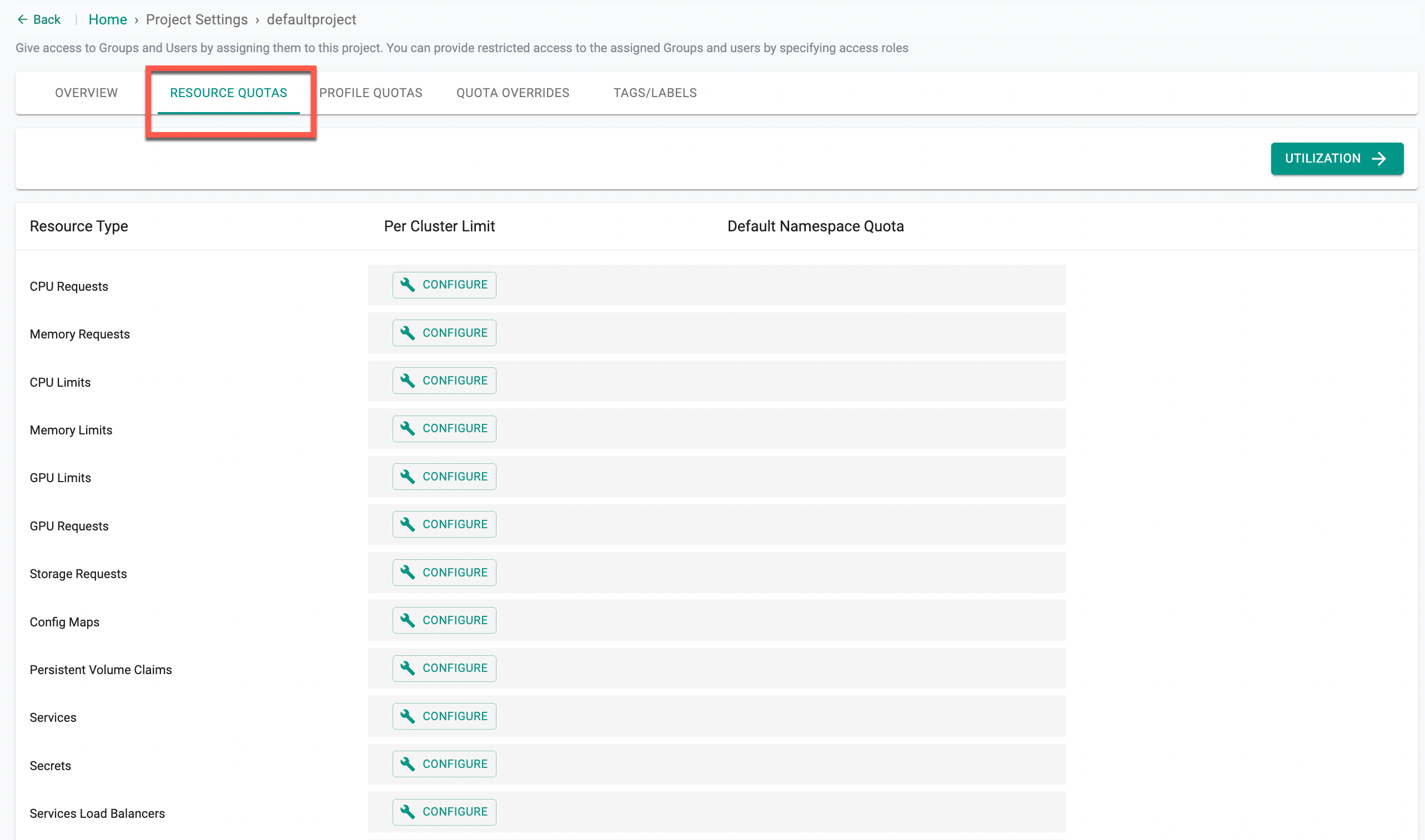 KOP Dashboard - Resource Quotas - Rafay Product Documentation